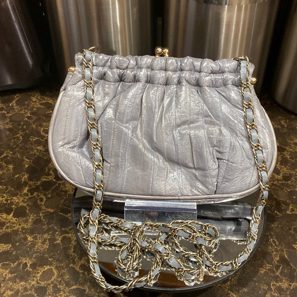 Bags | Gray Eel Skin Kiss Lock Crossbody Chain Strap With Interlocking ...